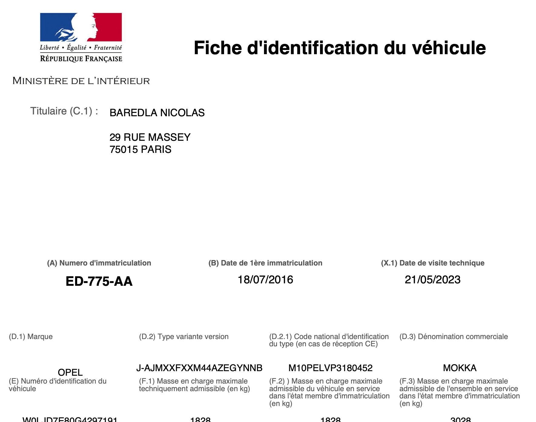 Fiche d'Identification du Véhicule ( FIV ) - CarteGrise24h.fr